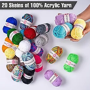 MODDA Crochet Kit for Beginners Adults and Kids - with Video Course - Make Amigurumi and Crocheting Kit Projects - Beginner Crochet Kit Includes 20 Colors Yarn, Hooks, Book, Patterns and Crochet Bag