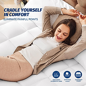 MEUDYT Memory Foam Mattress Topper Queen Size - 3 Inch Dual Layer Mattress Pad - 2 Inch Cooling Gel Memory Foam Plus 1 Inch Pillow Top Cover - Ultra Soft Support for Back Pain