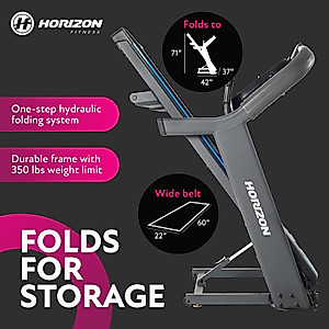 Horizon Fitness 7.4 at Studio Series Smart Treadmill with Bluetooth and Incline, Heavy Duty Folding Treadmill 350 lbs Weight Capacity, Pro Running Machine for Home Exercise and Running with Apps