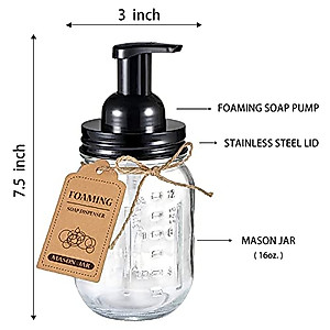 Amolliar 4PCS & 2PCS Black Mason Jar Bathroom Accessories Set- 3pcs Foaming Soap Dispenser&2pcs Qtip Holder Set&Toothbrush Holder-Rustic Farmhouse Decor Bathroom Organizer