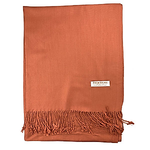Plum Feathers Premium Solid Color and Metallic Fashion Scarf, Womens Pashmina Shawl Wrap with Fringes (Clay Orange)