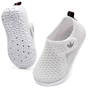 JIASUQI Baby Girls Boys Summer Water Skin Shoes Beach Sandals for Pool Surf Water Aerobics Dot White 12-18 Months