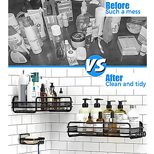 RelaxScene Shower Caddy Shelf - Self Adhesive 3-Pack Bathroom Organizer Suction Storage with Soap/Shampoo Holder Shelves Rack for Inside Shower Black