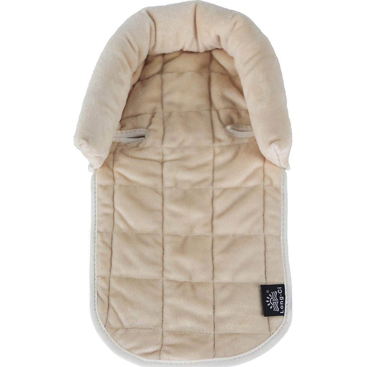 Long-Ci 2-in-1 Baby Insert Cushion Pad with Head Neck Body Support Pillow in Velvet for Newborn (Gray Beige)