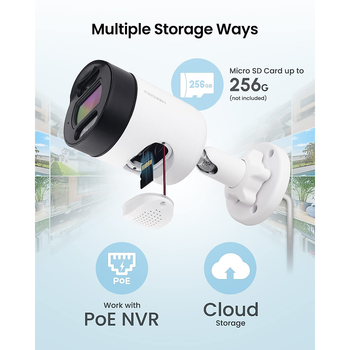 Veezoom Security IP Camera, 2 Way Audio 5MP PoE Security Camera, Full-Color Night Vision, Al Human Detection, Supports up to 256GB Micro SD, IP66 Weatherproof Outdoor Surveillance Cameras