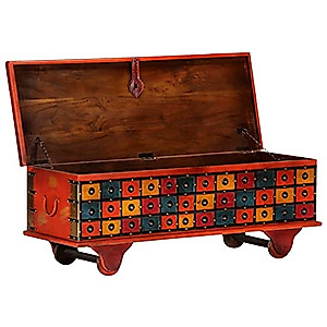 ZQQLVOO Toy Box, Outdoor Storage Box, Storage Box Red 43.3"x15.7"x15.7" Solid Acacia Wood for Toys, Tools, Patio Storage, Garden Backyard Deck Outdoor Storage