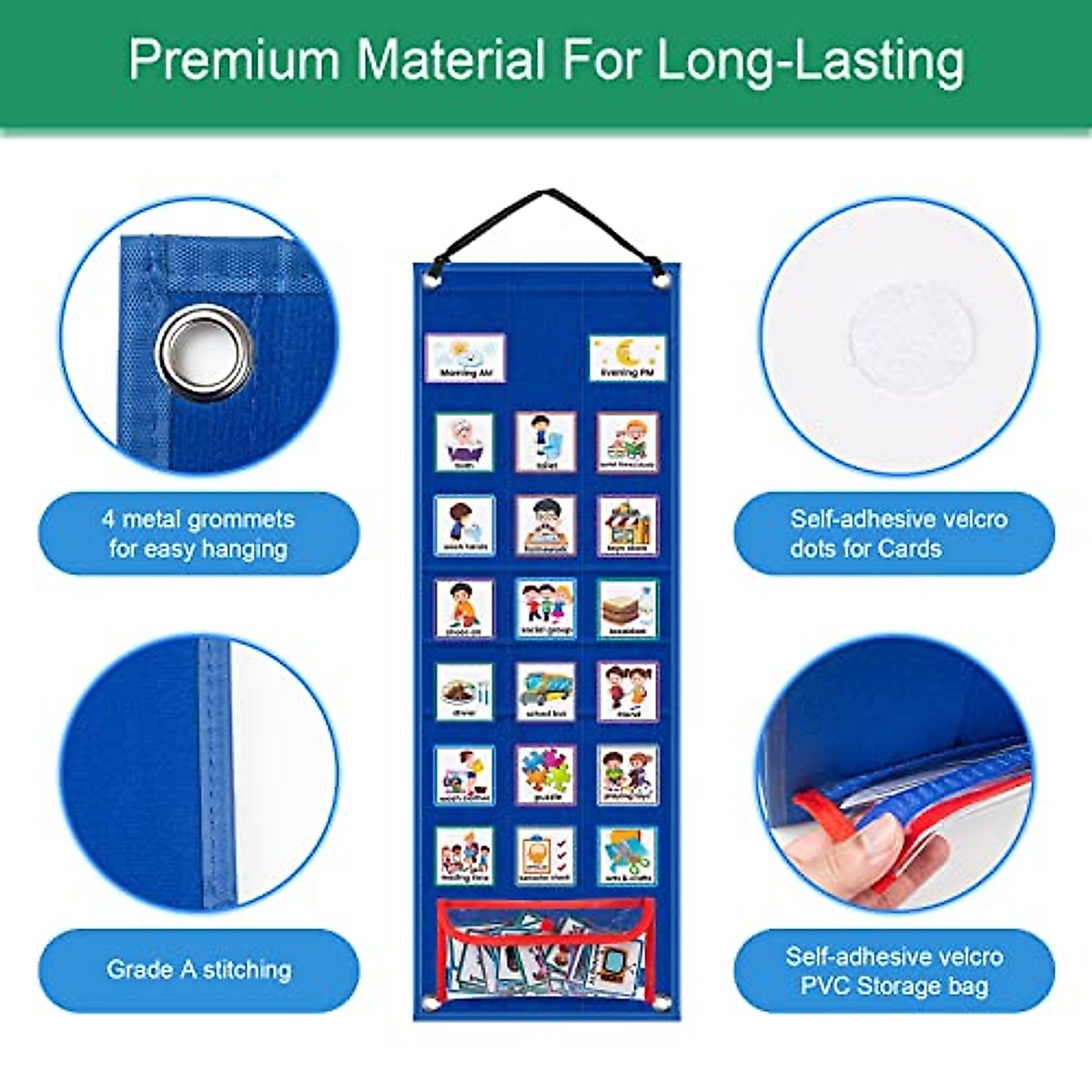 KIKIGOAL Kids Visual Schedule Calendar Chart, 2 in 1 Autism Daily Chore Routine Chart With 70 Cards Autism Learning Materials Kids Visual Behavioral Tool Wall Planner for Home School