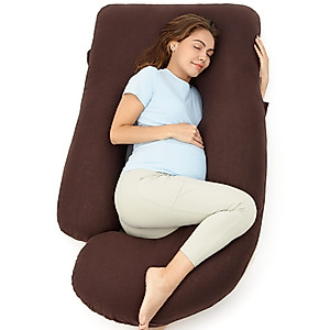 Momcozy Pregnancy Pillows for Sleeping, U Shaped Full Body Maternity Pillow for Side Sleeping - Support for Back, Legs, Belly, Hips, 57 Inch, Brown
