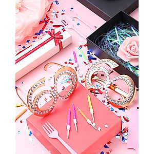 9 Pairs 60th Birthday Glasses Number 60 Crystal Frame Funny Costume Sunglasses Novelty Eyewear Celebration Decoration (Rose Gold)