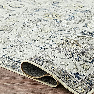 jinchan Area Rug 8x10 Vintage Rug Indoor Flodable Thin Rug Retro Accent Rug Distressed Carpet Blue Multi Floral Print Mat Country Boho Rug Non Slip Kitchen Bedroom Living Room Dining Room Office