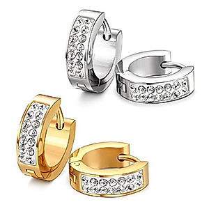 Stainless Steel Womens Mens Hoop Earrings Huggie Earrings CZ Piercings Hypoallergenic 18G (2pair Gold&Silver)