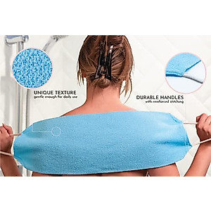 S&T INC. Exfoliating Body Scrubber, Back Exfoliator for Shower, Exfoliating Stretch Cloth with Handles, 8 Inch x 21 Inch, Blue, 1 Pack