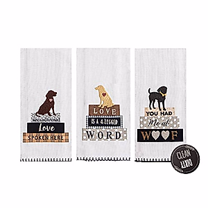 18TH STREET GIFTS Dog Decor Dish Towels - Set of 3 100% Cotton Tea Towels for Dog Lovers and Dishwasher Magnet - Dog Mom Gifts for Women - Dog Themed Gifts - Dog Kitchen Decor