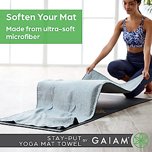 Gaiam Stay Put Yoga Towel Mat (Fits Over Standard Size - 68"L x 24"W), Lake