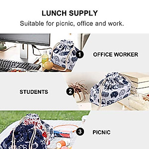 TOYANDONA Drawstring Lunch Bag Double-Layer Thickened Japanese Style Bento Tote Pouch Candy Gift Holder Pack for Home Wedding Birthday Party White