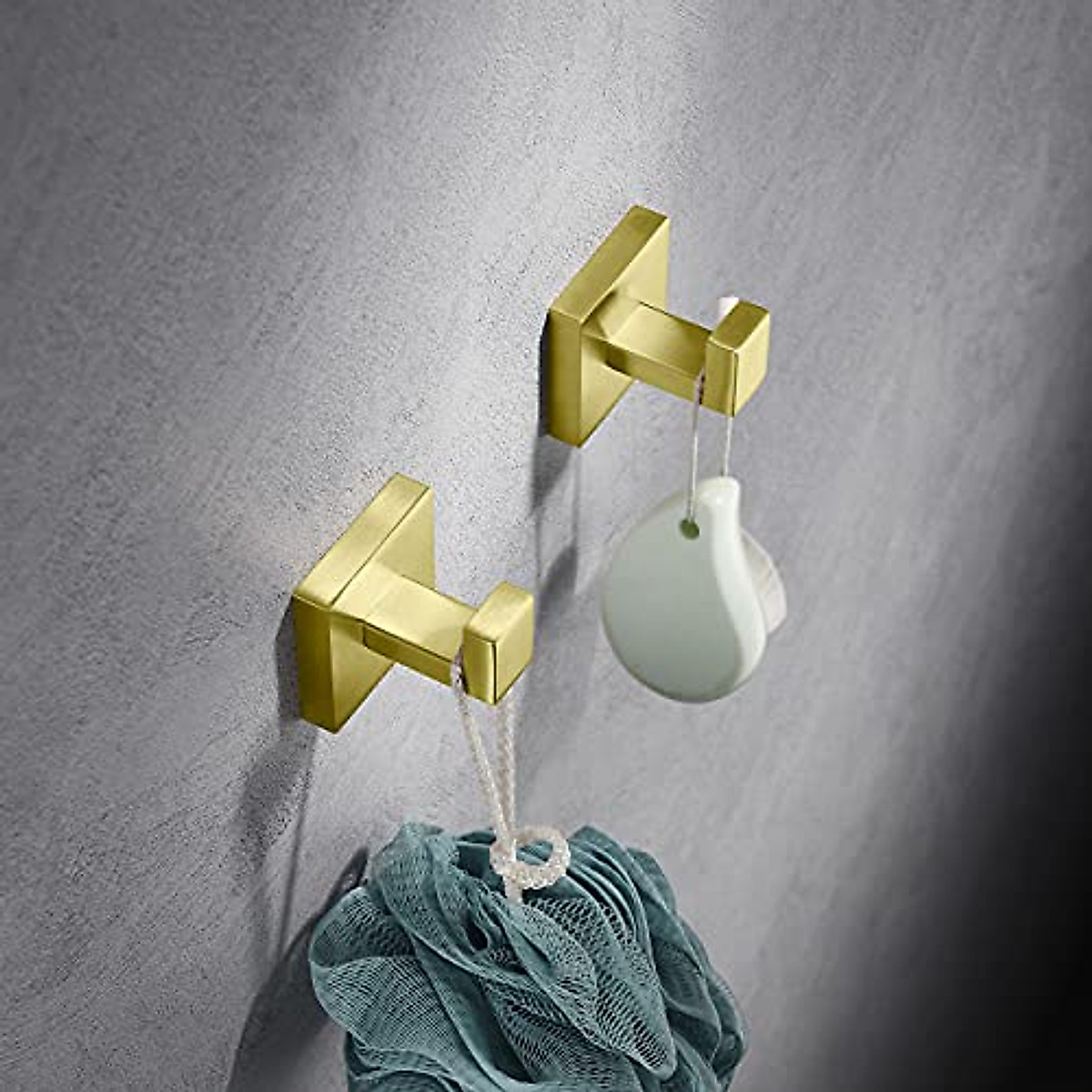 Miyili Bath Towel Hook Brushed Gold Stainless Steel Coat/Robe Clothes Hook for Kitchen Garage Wall Mounted (2 Pack), B06C2
