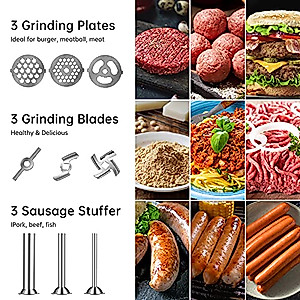 AMZCHEF Slow Masticating Juicer Bundle with Meat Grinder Attachment,Cold Press Juicer With Silent Motor and Reverse Function,with Sausage Stuffer Tubes and Grinding Plates