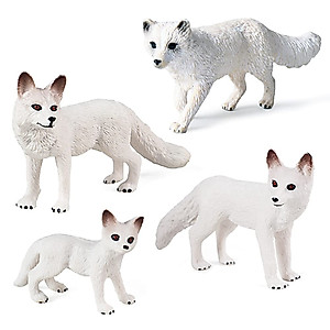 Bbiamsleep 4 Pieces White Fox Animal Figures Mini Animals Set Realistic Arctic Fox Family Figurines for Cake Topper Party Favors Christmas Birthday Supplies
