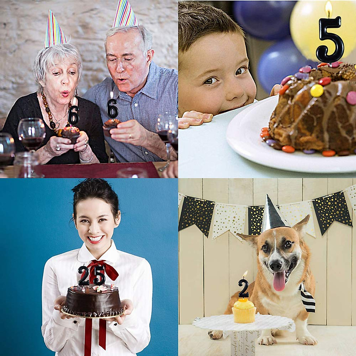 Black Number 2 Birthday Candles 2nd Two Second Year Bady Roman Numberal Cool Cake Happy Candle for Kids Men Women No 20 21 22 23 24 25 26 27 28 29