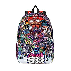 DHOUTSL Canvas Backpacks Friday Night Anime Funkin Laptop Backpack Unisex Multipurpose Double Shoulder Bag for Camping Travle Work Hiking Gifts