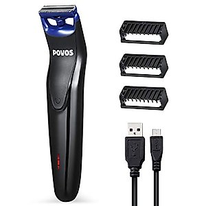 POVOS One-Blade Beard Trimmer, Bidirectional Electric Face&Body Hair Removal Shaver, Waterproof Stubble Detail Groomer Kit