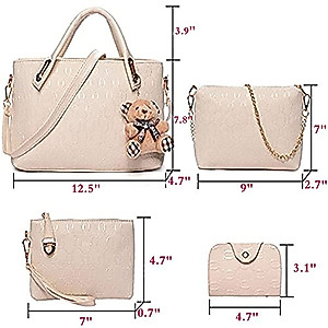 RainboSee 4pcs Set Handbags for Women Fashion Top Handle Shoulder Bag Hobo Shopper Satchels Card Holder Tote Purses Beige