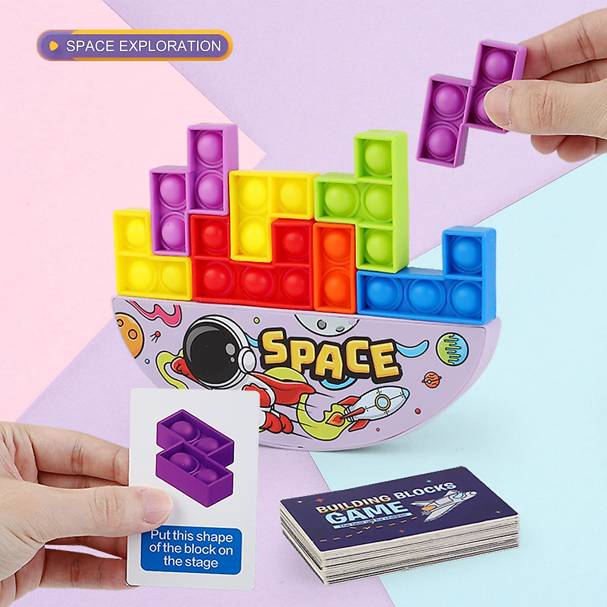 Pop Push it Poppers Fidget Toy Building Block Stacking Games Jigsaw Puzzle Bubble Dots Stack Cube Challenge Sensory Toys for Kids and Elderly