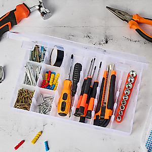 Mauproy 18 Grids Large Plastic Organizer Box with Adjustable Dividers, Clear Compartment Storage Container Tackle Box with Label Stickers for Beads, Crafts, Jewelries, Tools