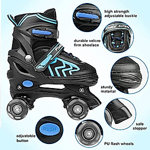 SZHZS Adjustable Toddler Kids Roller Skates with Light Up Wheels for Boys Girls Beginners for Indoor Outdoor Sports - M Size