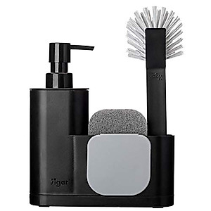 Vigar Rengo Monobloc 4-piece Sink Caddy Set, Includes Scrub Brush, Two-sided Sponge, Soap Dispenser and Scraper, Black