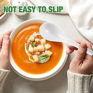 Set of 24 Asian Soup Spoons Ceramic Chinese Japanese Soup Spoons 6.75 Inch Large Ultra-fine Porcelain Kitchen Tablespoon for Dumpling Ramen Cereal Stews Pho Wonton, Deep Oval Hook Design (White)