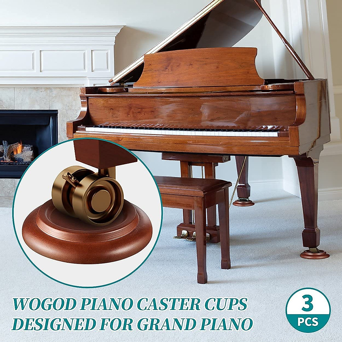 Grand Piano Caster Cups, Piano Casters Floor Protectors Piano Leg Coasters for Grand Piano Hardwood Floors with Nonslip Felts