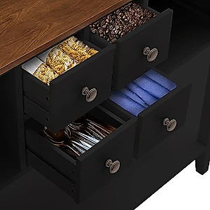 GOOD & GRACIOUS Buffet Sideboard Console Cabinet Narrow Wooden Kitchen Sideboard Table with Bottom Shelf and Storage Drawers Black