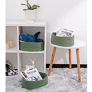 Kriitools Shelf Storage Baskets for Organizing|Decorative Basket for Closet Storage|Toy Baskets&Bins|Small Woven Rope Baskets-13x8.66x5.11’’,Durable&Stylish,Oval 3 Packs Green