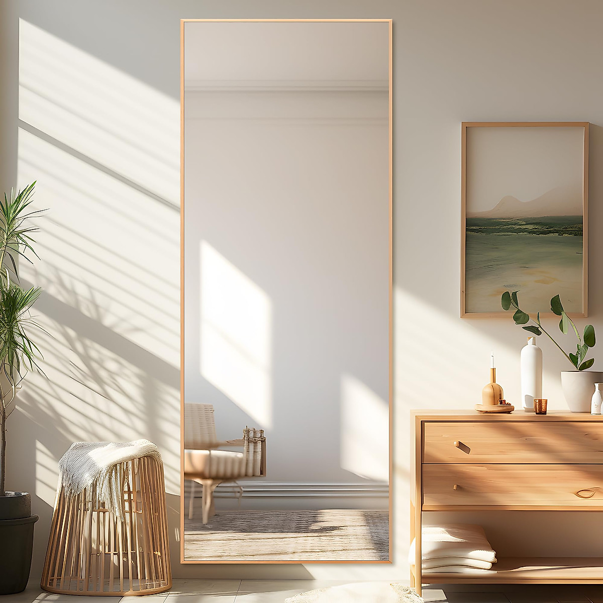 NeuType Full Length Mirror, 64"x21" Floor Mirror, Gold Aluminum Alloy Frame, Tempered Glass Full Body Mirror, Standing Mirror Wall-Mounted for Living Room Bedroom Hallway Dressing