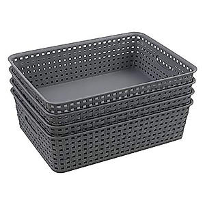 Zerdyne 4-Pack Storage Basket Tray, Plastic Paper Storage Basket Tray, Gray
