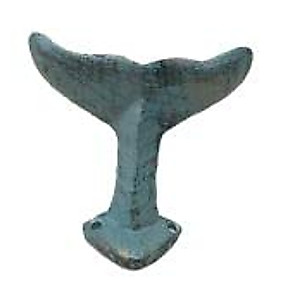 5 Cast Iron Whale Tail Hooks Or Drawer Pulls Coat Hat Closet Hall Tree Sea Foam Green Color