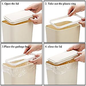 Fasmov Trash Can 2 Pack 7.5 Liter / 2 Gallon Plastic Garbage Container Bin with Press Top Lid, Waste Basket for Kitchen, Bathroom, Living Room, Office, Narrow Place (Gray + Apricot)