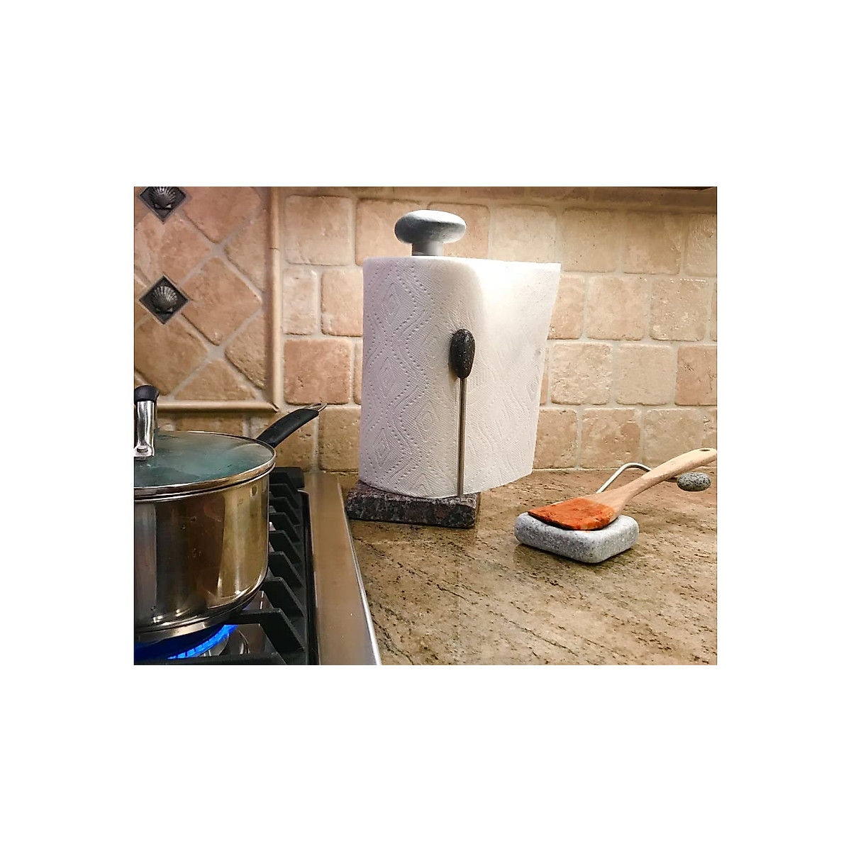 Premium Granite Paper Towel Holder - Free Standing Kitchen Paper Towel Roll Holders with Granite Base for Easy One Handed Use - Holds Standard or Jumbo-Sized Rolls (Each Holder is Unique) Made in USA