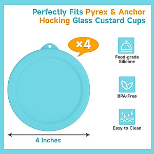 4 PCS Silicone Replacement Lids for Pyrex and Anchor Hocking Glass Custard Cups 6oz, Silicone Lids for Food Storage, Food Cover, Dishwasher Freezer Microwave Safe (Containers NOT Included)