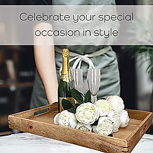 Otucha Large Ottoman Tray, 20 x 14 inches, Real Wood Large Serving Tray with Handles, Sturdy Design, Decorative Tray for Coffee Table (Natural)