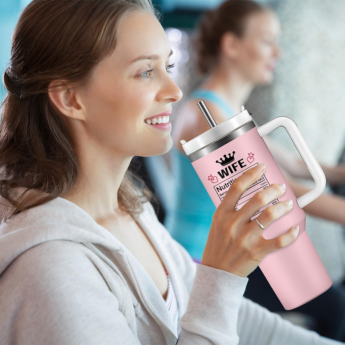 Wifey 40oz Insulated Travel Mug - Wifey Coffee Cup Tumbler with Handle, Anniversary & Birthday Gift for Wife Idea