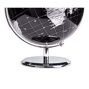 Exerz 8" World Globe Black - Stainless Steel Arc and Base - Educational/Geographic/Modern Desktop Decoration - Metallic Black