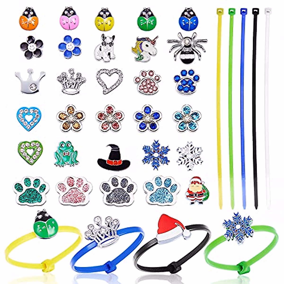 60 Colorful Chicken Poultry Leg Bands Adjustable Chicken Identification Bands Plastic Cable Tie with 30 Poultry Charms Accessories for Bird Chicken Duck Parrot Geese Turkey