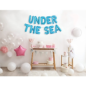 PartyForever UNDER THE SEA Balloons Banner Light Blue Mermaid Birthday Party or Baby Shower Decorations Sign Ocean Themed