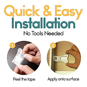 Millie (4 PACK) Sliding Glass Door Child Lock - Baby Safety Slide Window Locks Kids Proof Patio Closet Doors No Drilling Tools Needed (white)