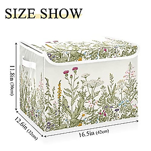 Kigai Collapsible Herbal Wildflowers Storage Basket with Lids and Handles,Storage Bins for Shelves Closet Bedroom,Office Storage