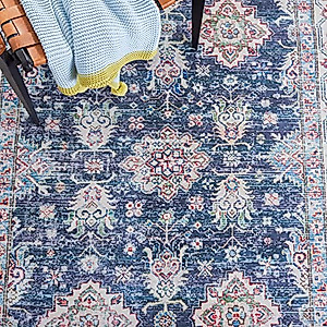 Safavieh Tucson Collection Machine Washable Slip Resistant 5' x 8' Navy/Beige TSN196N Vintage Persian Distressed Living Room Dining Bedroom Area Rug