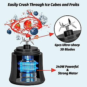 20 Oz Portable Blender USB Rechargeable, Supkitdin Waterproof Personal Blender for Shakes and Smoothies, with 6 Ultra-sharp Blades for Travel, Office & Sports (Black)