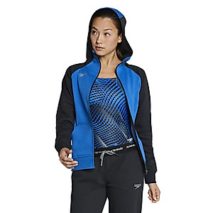 Speedo Women's Sweatshirt Full Zip Hooded Jacket Team Warm Up,Speedo Blue,Medium